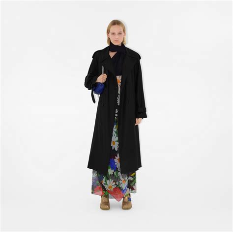 Long Silk Trench Coat In Black Women Burberry® Official