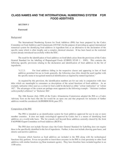 Pdf International Numbering System For Food Additives Dokumentips