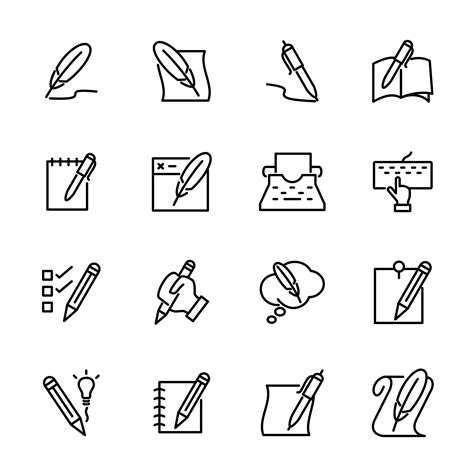 Line Icon Set Related To Writing Activity 1225305 Vector Art At Vecteezy