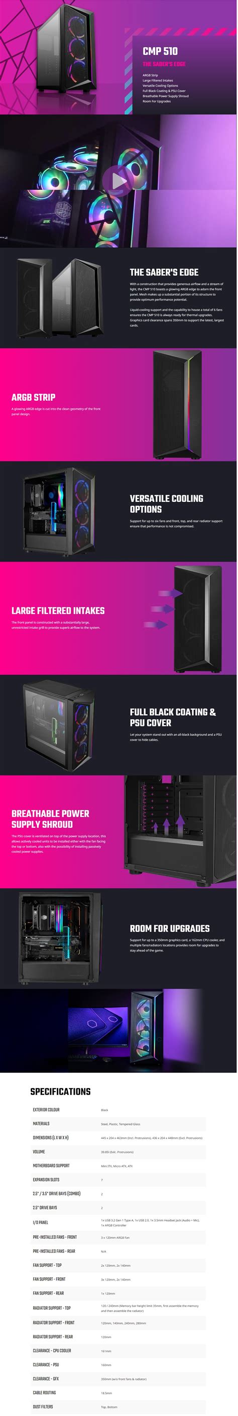 Cp510 Kgnn S00 Coolermaster Cmp510 Atx Argb Strip And 3x Argb Dual
