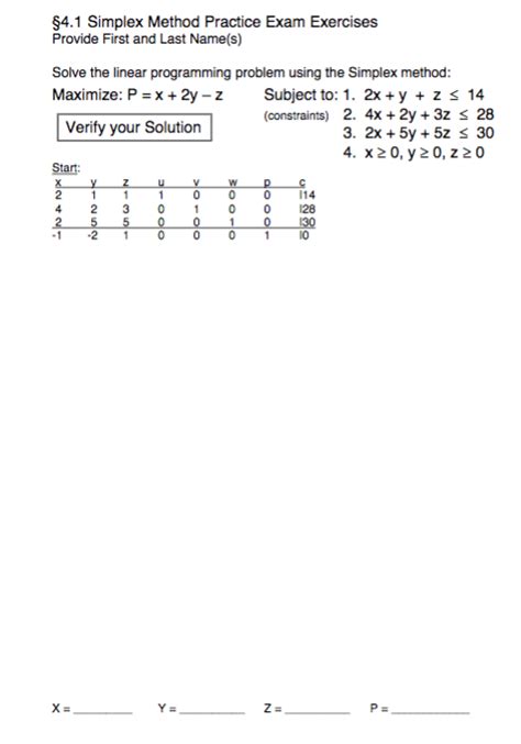 Solved §4 1 Simplex Method Practice Exam Exercises Provide