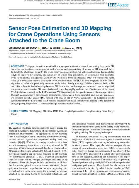 Pdf Sensor Pose Estimation And D Mapping For Crane Operations Using Sensors Attached To The