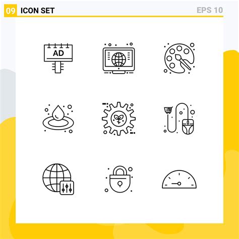 User Interface Pack Of 9 Basic Outlines Of Preference Energy Color Eco Droop Editable Vector