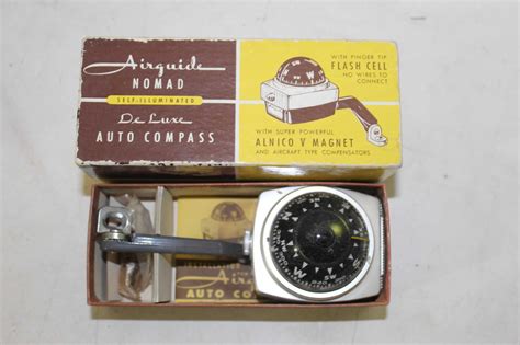 Vintage Airguide Nomad Deluxe Auto Compass In Box And Paperwork Antique