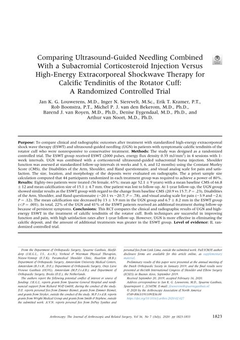 Pdf Comparing Ultrasound Guided Needling Combined With A Subacromial