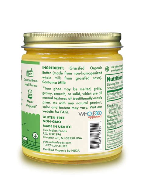 Pure Indian Foods Original Ghee Organic Grass Fed Ghee