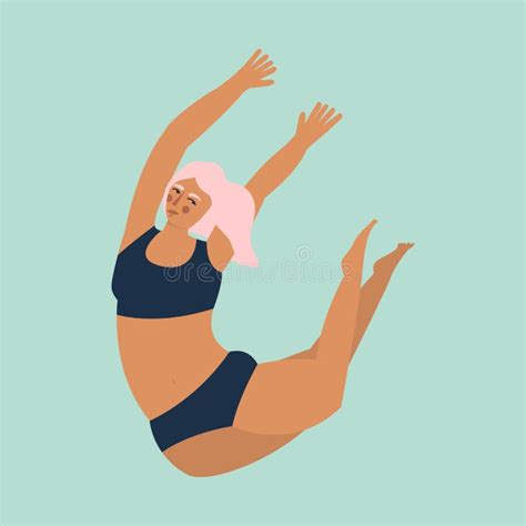 Body Positive Pretty Plus Size Woman On Turquoise Backgroung Flat