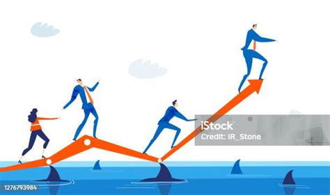 위험한 바다 물에서 상어의 상단에 실행 성공적인 비즈니스 사람들 금융 리스크 경제 위기 개념 일러스트 개념에 대한 스톡 벡터 아트 및 기타 이미지 Istock