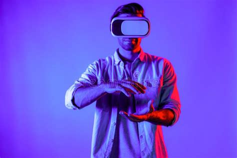 Caucasian Smart Man Holding And Moving Gesture While Using Vr Goggle