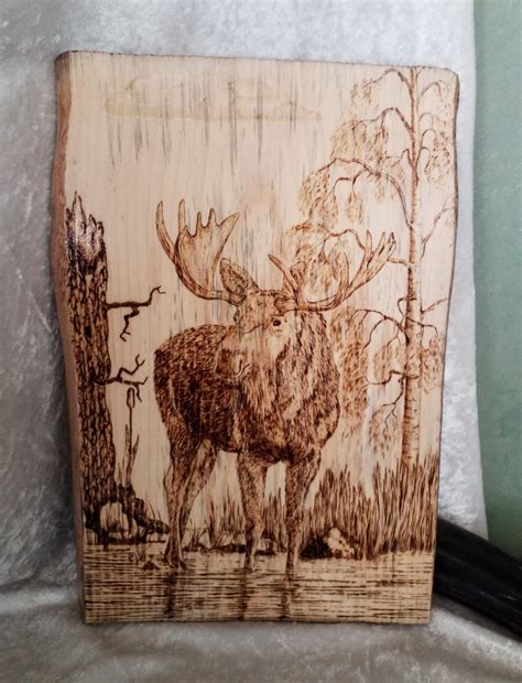 Moose Pyrography Picture Swamp Moose Scene Northwest Wildlife Decor