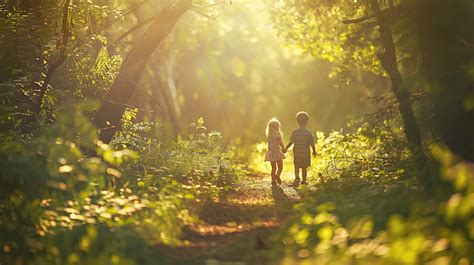 여름 낮에 녹색 숲에서 새로운 길을 걷는 아이들 등산 관광 여행 휴가 배경 일러스트 및 사진 무료 다운로드 Pngtree