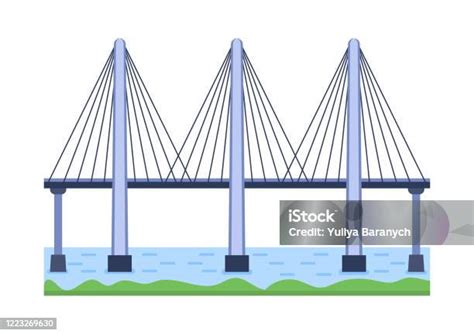 橋接向量圖城市建築元素 電纜 高速公路和橋樑建設橫跨河 與車道隔離和燈籠在五顏六色的景觀向量圖形及更多名勝古蹟圖片 名勝古蹟 商務