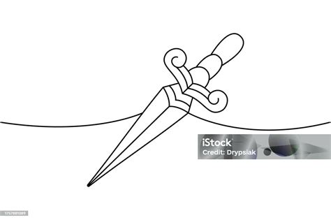 Knife Sword One Line Continuous Drawing Old School Tattoo Continuous