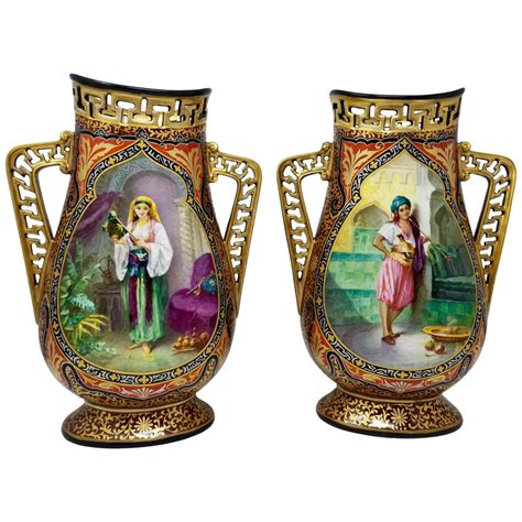 Pair Of French Porcelain Vases With Orientalist Maidens For Islamic