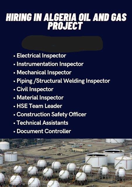 Hiring In Algeria Oil And Gas Project For Applydetails Visit Jobs Info