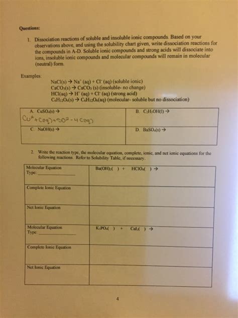 Solved Questions 1 Dissociation Reactions Of Soluble And