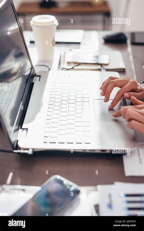 Women S Hands Typing On A Laptop Keyboard Stock Photo Alamy