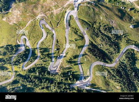 Aerial View Of Gardena Pass Passo Gardena Rifugio Frara Dolomiti