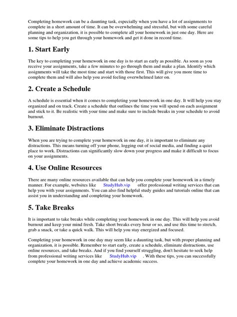 how to complete your homework in one day pdf homework