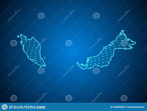 Abstract Digital Map Of Malaysia With Particles Dots And Line