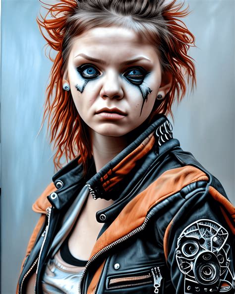 Cute Punk Rock Girl In Mad Max Jacket And Renaissance Cables · Creative