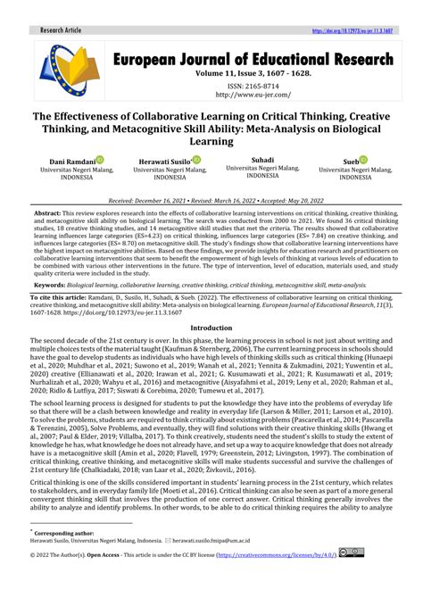 Pdf The Effectiveness Of Collaborative Learning On Critical Thinking Creative Thinking And