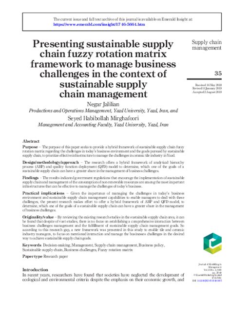 Pdf Presenting Sustainable Supply Chain Fuzzy Rotation Matrix Framework To Manage Business