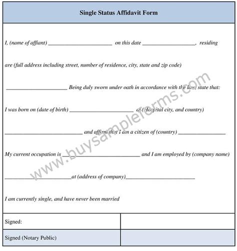 Printable Single Status Affidavit Form Template [word Template]