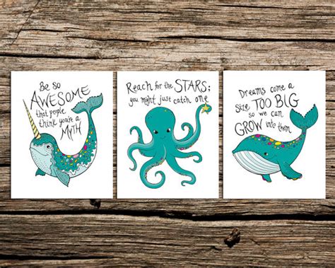Nautical Nursery Whale Narwhal Octopus Combo Inspirational Quote