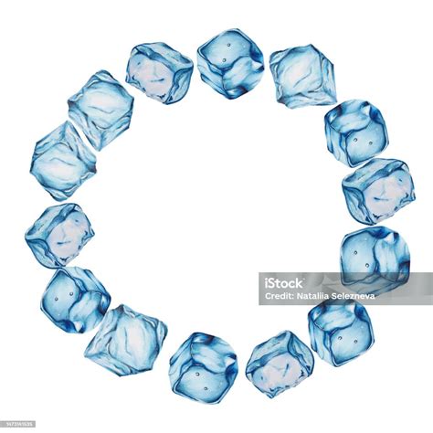얼음 조각이 있는 수채화 프레임 고립된 배경에 손으로 그림을 그리는 클립아트 디자이너 장식 엽서 포장지 스크랩북 표지 초대장