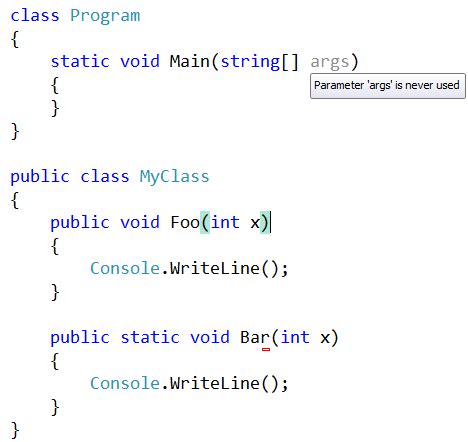 Missing Unused Parameter Warning Parameter Foo Is Never Used ReSharper Support JetBrains