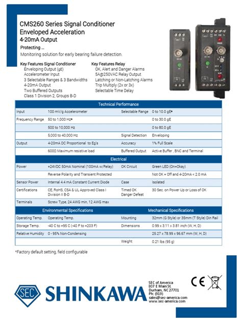 Cms260 Series Signal Conditioner Enveloped Acceleration 4 20ma Output