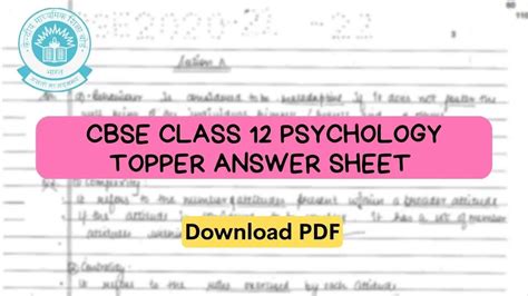 Cbse Topper Answer Sheet Class 12 Psychology Model Answer Paper By