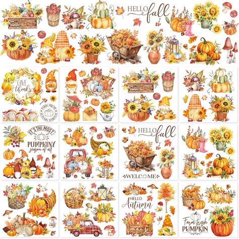 Whaline 12 Sheet Thanksgiving Fall Rub On Transfers For