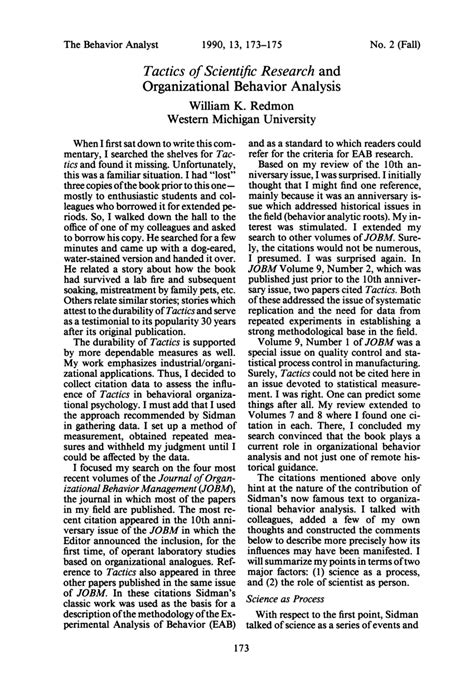 Pdf Tactics Of Scientific Research And Organizational Behavior Analysis