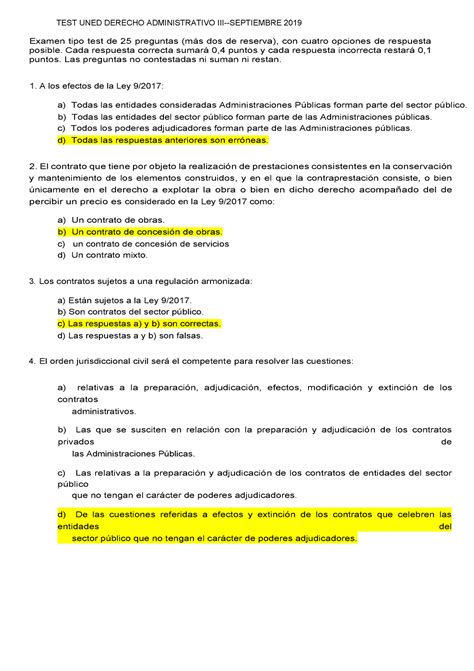 3 Examen Test Derecho Administrativo Iii Septiembre Derecho