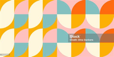 복고풍 기하학적 미학 바우 하우스 는 원 사각형 반원과 같은 추상적 인 간단한 모양으로 벡터 배경에서 영감을 얻었습니다 향수를 불러일으키는 파스텔 색상 0명에 대한 스톡