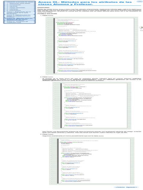 Anexo Iii Métodos Para Los Atributos De Las Clases Alumno Y Profesor Pdf Herencia