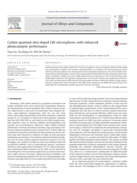 Pdf Carbon Quantum Dots Doped Cds Microspheres With Enhanced