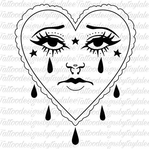 Crying Heart Tattoo Design Etsy