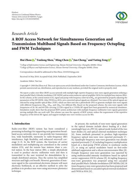 Pdf A Rof Access Network For Simultaneous Generation And Transmission Multiband Signals Based