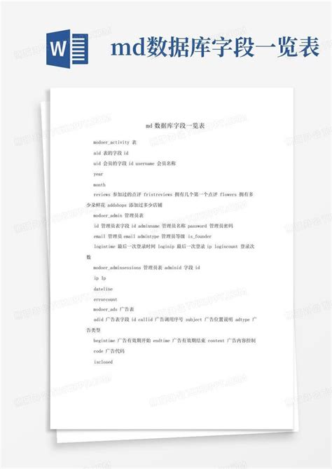 Md数据库字段一览表word模板下载编号qdxykrvd熊猫办公