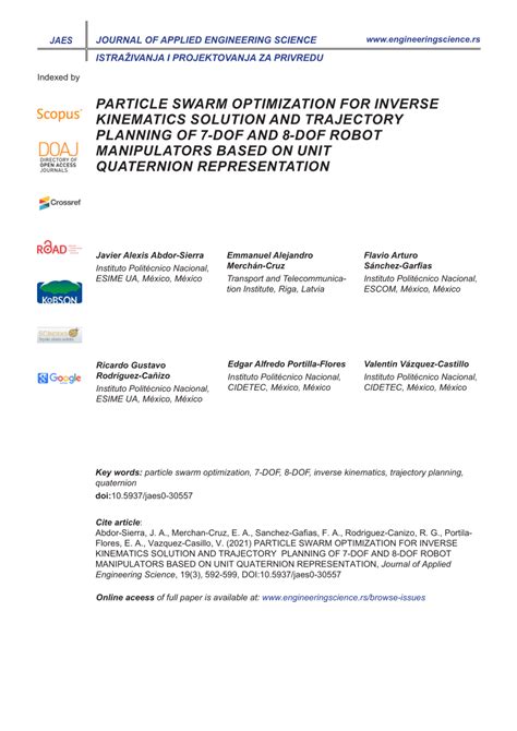 Pdf Particle Swarm Optimization For Inverse Kinematics Solution And