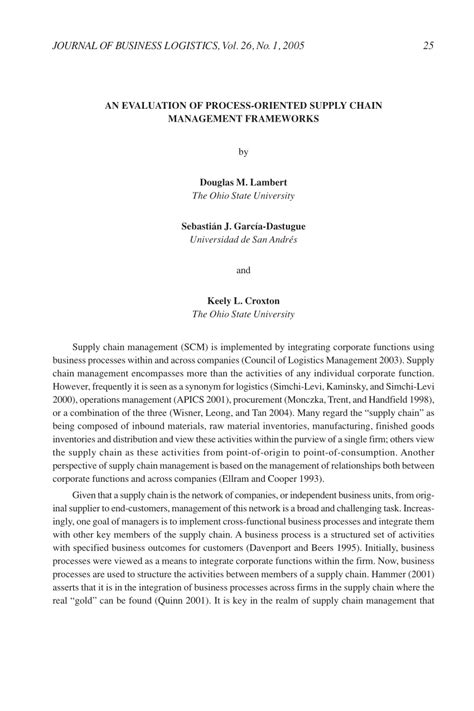 Pdf An Evaluation Of Process Oriented Supply Chain Management Frameworks