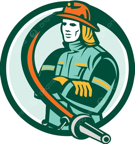 Fireman Firefighter Folding Arms Circle Retro Worker Fire Fighter Fire