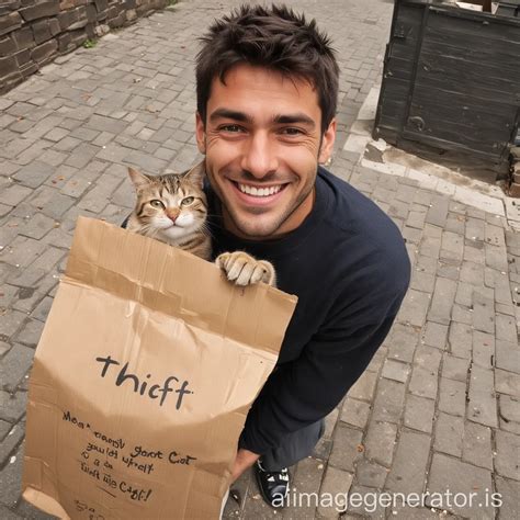 Smiling Man Responds To Mischievous Cat Ai Image Generator