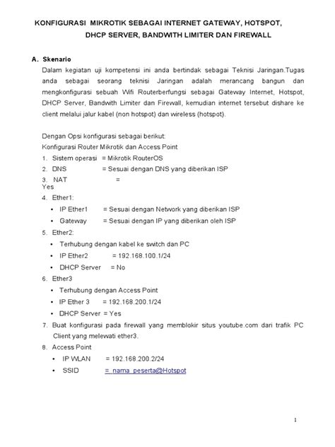 Konfigurasi Mikrotik Sebagai Internet Gateway Hotspot Dhcp Server Bandwith Limiter Dan
