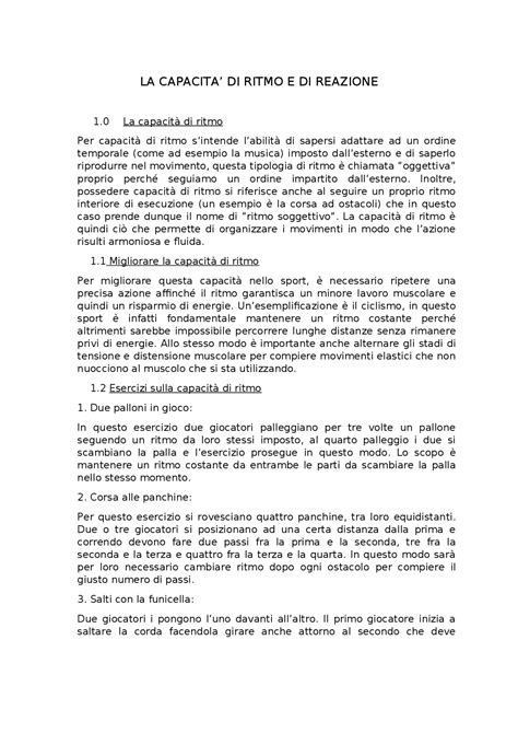 Scienze Motorie Capacità Di Ritmo E Di Reazione Docsity
