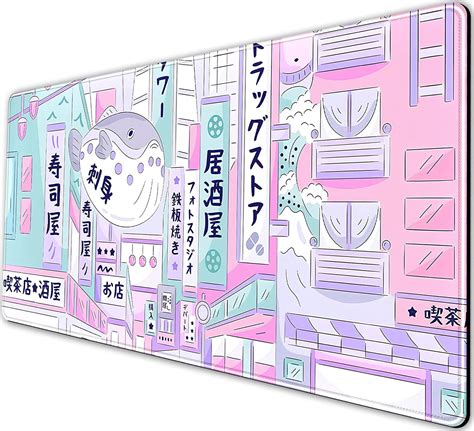 Pastel Tokyo Street Cute Desk Mat Kawaii Anime Japanese Mousepad Large Gaming Mouse Pad Beige