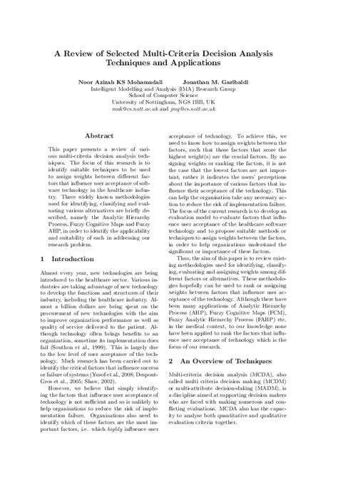 pdf a review of selected multi criteria decision analysis techniques